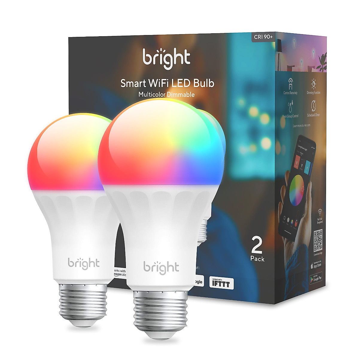 U-tec Smart Light Bulbs, 1100 Lumen, 90+CRI WiFi Mesh & Bluetooth Color Changing A19 Light Bulb, 16 Million DIY Colors RGB Light Bulbs, Work with Alexa, Google Assistant Home App, 2 Pack