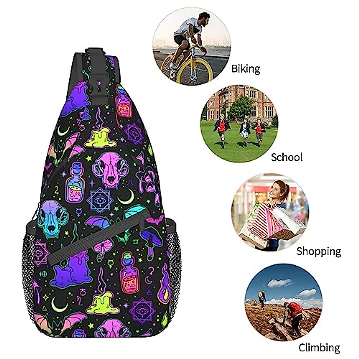 RIMENCH Sling Bag Waterproof Sling Bags Shoulder Backpack With Adjustable Strap For Sport, Travel, Workout Fashion Gothic Magic Witch Witchy Chest Bag