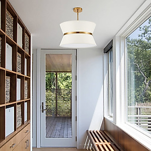 ELYCCUPA Modern Chandelier with Off-White Fabric Shade and Brass Finished Adjustable Pendant Light for Kitchen Island Living Room Bedroom Hallway, E26, Dia 18 Inch, UL Listed