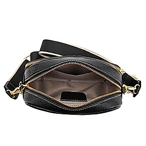 Camera Crossbody Bag for Women Genuine Leather Wide Strap Shoulder Bag Purse Trendy Design Camera Purse Crossbody Top Zip