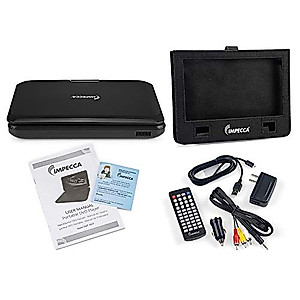 Impecca Portable DVD Player 10.1” Flip and Swivel Screen, USB Port and SD/SDHC Card Slot, Remote, Headphone Jack, Car Charger and Power Adapter, Region Free - Black