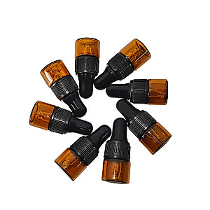 AGENIZ 50PCS Amber Glass Dropper Bottles 1ml Mini Essential Oil Dropper Bottles Glass Vials with Glass Eye Dropper for Travel Sample Vials