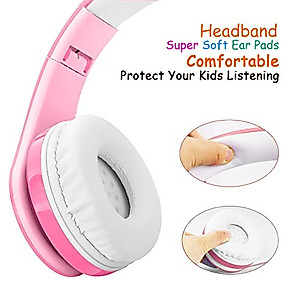 Kids Wireless Bluetooth headphones Volume Limited 85db Stereo Sound Over-Ear Foldable Lightweight Children headphones with Mic SD Card Slot up to 6-8 hours play time for Boys Girls Adults (Pink)