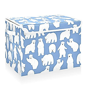 CaTaKu Polar Bear Cute Storage Bins with Lids and Handles, Fabric Large Storage Container Cube Basket with Lid Decorative Storage Boxes for Organizing Clothes