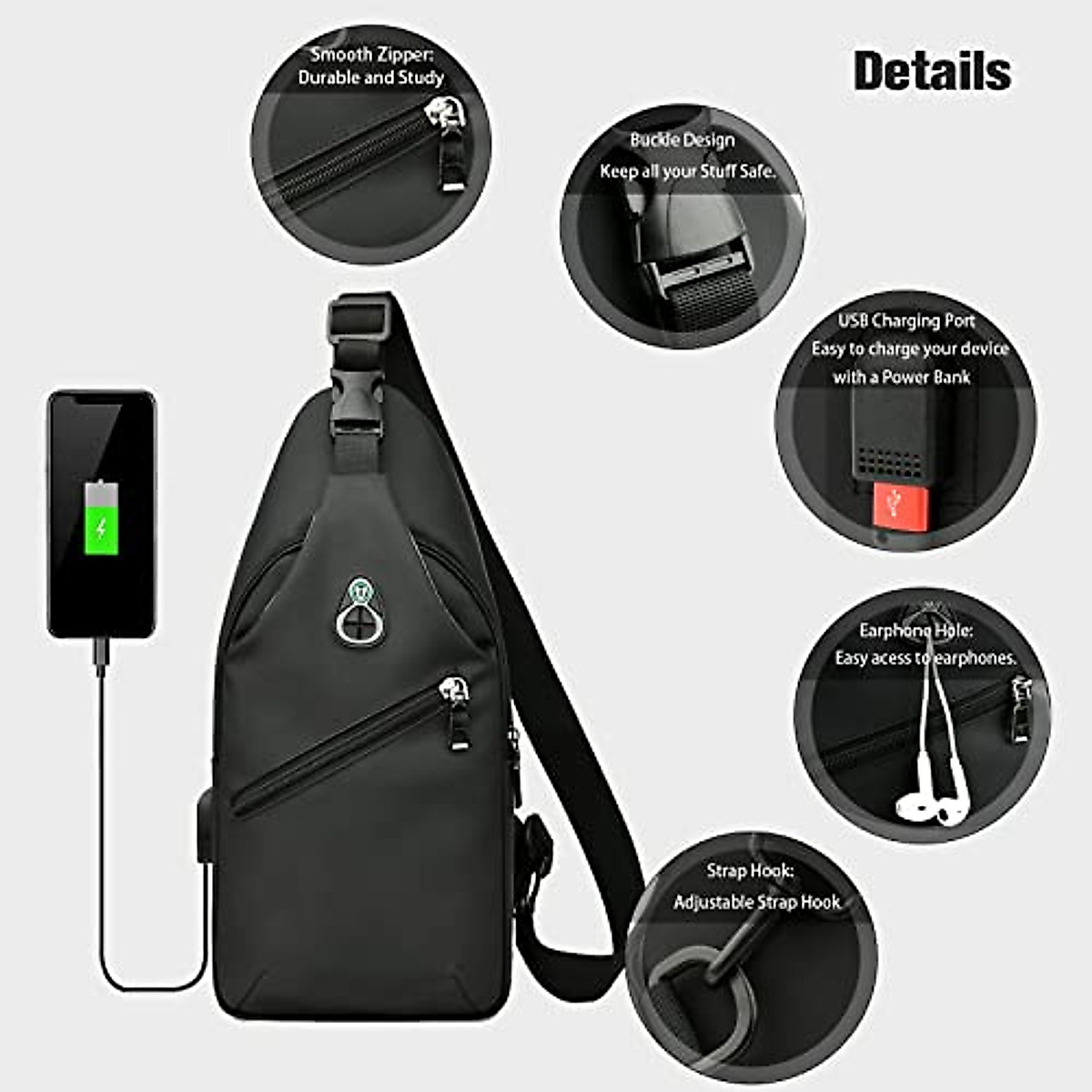 Travel Bag for Nintendo Switch/Lite/OLED, Sling Portable Waterproof Backpack Carrying Crossbody Shoulder Chest Gaming Bag Case for NS Console Dock Joy-Cons & Accessories Storage, USB Charging Port