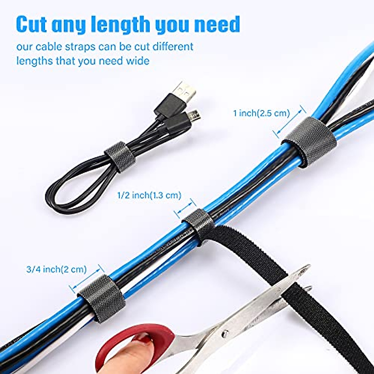 3 Rolls Fastening Tape Cable Ties Reusable Fastening Nylon Tape 1 Inch 1/2 Inch 3/4 Inch Double Side Hook Roll Hook and Loop Straps Wires Cords Management Wire Organizer Straps (30 Yard, Black)