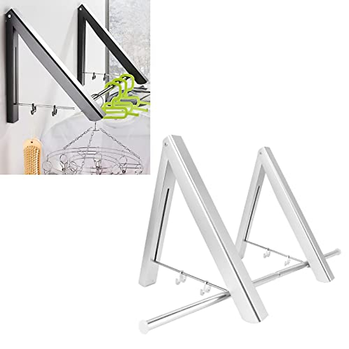 Retractable Clothes Hanger, Retractable Clothes Drying Rack Recessed Design Strong Load Bearing Wall Mounted Thickened for Bathroom for Office (Silver)