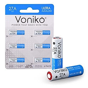 Voniko 27A 12V Alkaline Battery Pack of 6 - Long lasting 12 Volt A27 Battery for Remote and Doorbells