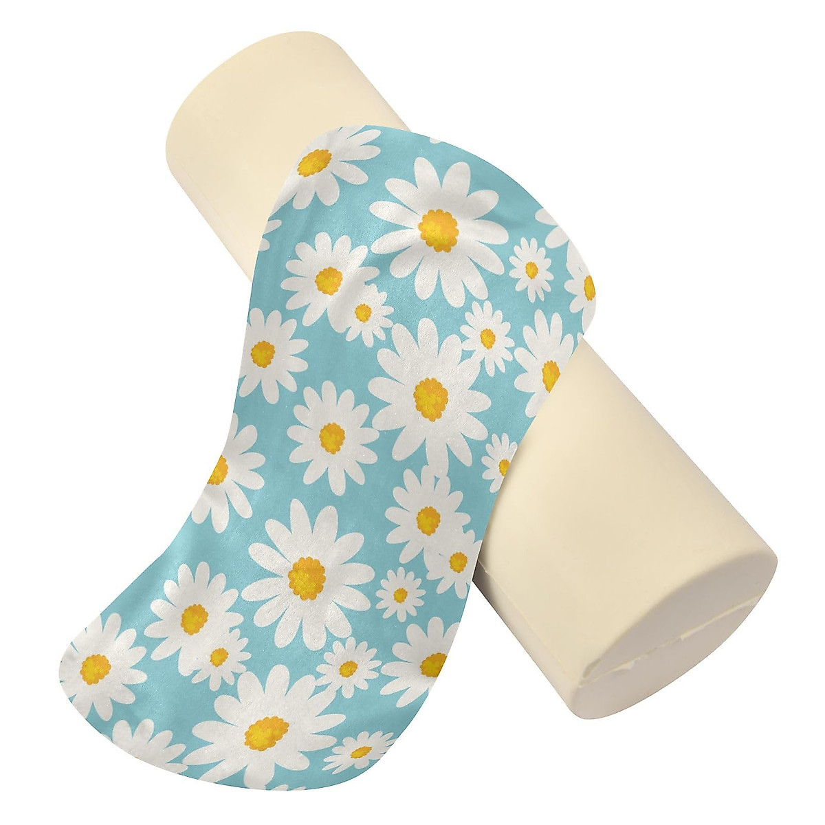 xigua Blue Little Daisies Neck Roll Pillow for Neck Relief with Removable Washable Cover - Memory Foam Round Cylinder Bolster, Ergonomically Designed for Head, Neck, Back, and Legs