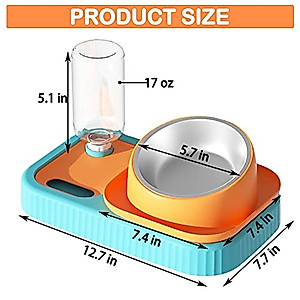 BNOSDM Triple Pet Bowl Cat Slow Feeder with Gravity Water Bottle Set, Detachable Stainless Steel Tilted Raised No Spill Dog Bowls for Cat Kitten Puppy