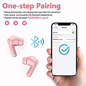 MURPISO Wireless Earbuds, Active Noise Cancelling Bluetooth5.2 Deep Bass Headphones with 4 Mics, 35 Hours Playtime, IPX6 Waterproof Earphones, in-Ear Bluetooth Earbuds for iPhone Android Pink