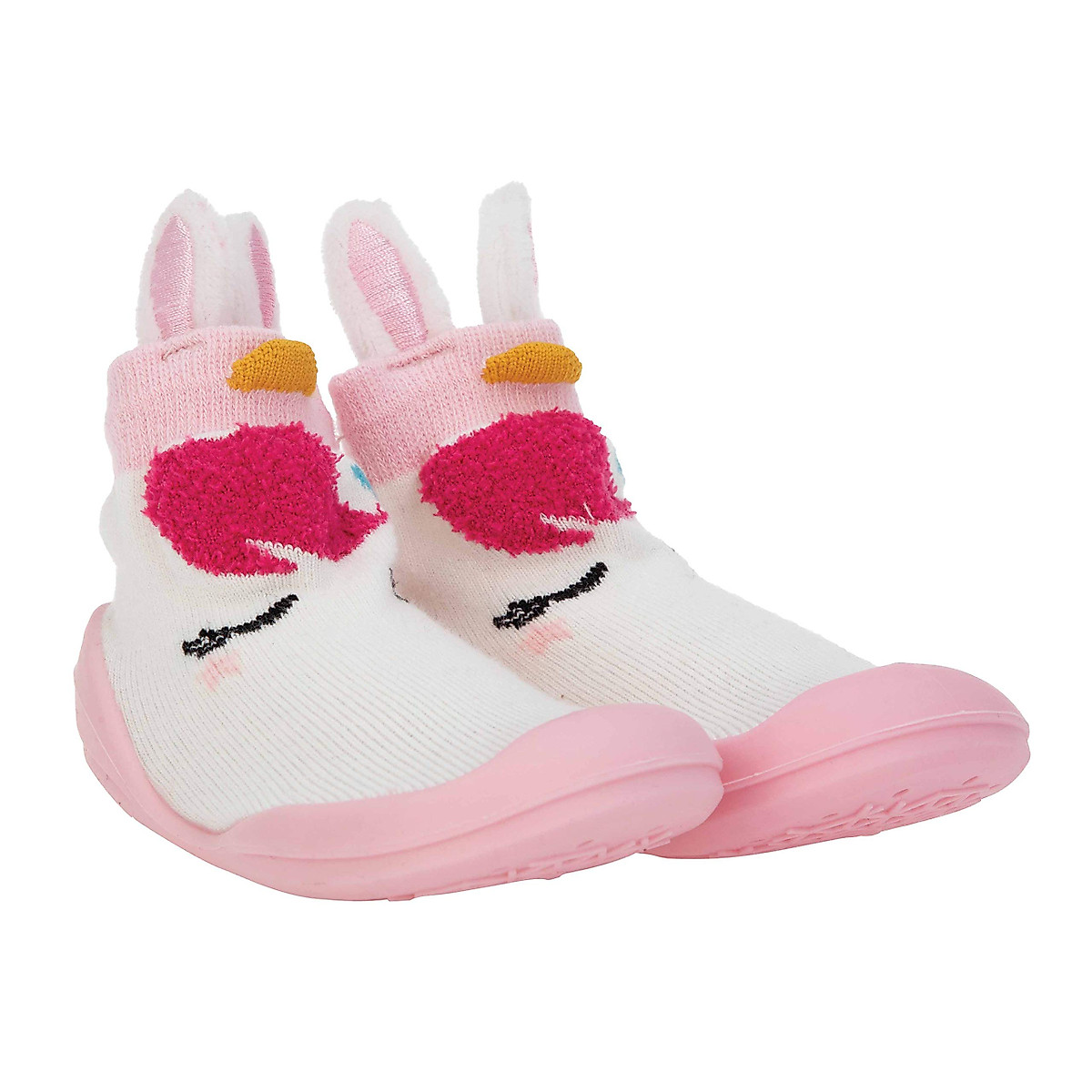 Nuby Snekz Comfortable Rubber Sole Sock Shoes for First Steps- Pink Unicorn/Large 22-30 Months