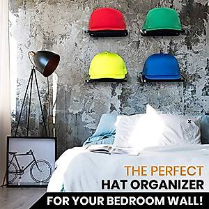 Boxy Concepts Hat Rack for Wall - Pack of 4 Premium Hat Organizer for Baseball Caps - Hat Storage, Hat Holder, & Hanger Your Ball Caps - Plastic Wall Mountable Display Shelf with 3M Foam Adhesive Tape