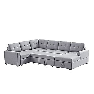 FANYE U-Shaped Sleeper Sectional Sofa with Left Storage Chaise Lounge and Pull Out Sleep Couch Bed, Modern Corner Sofa & Couch Convertible Oversized Sleeper & Sofabed for Home Apartment Living Room