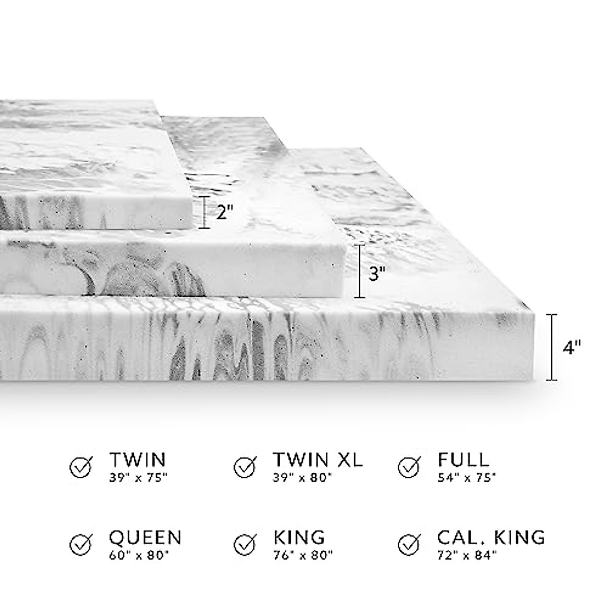 BioPEDIC 3-Inch King Size Mattress Topper, Bamboo Charcoal Infused Medium Plush Memory Foam Mattress Topper, CertiPUR-US Certified, White, King Size (80" L x 76" W x 3" H)