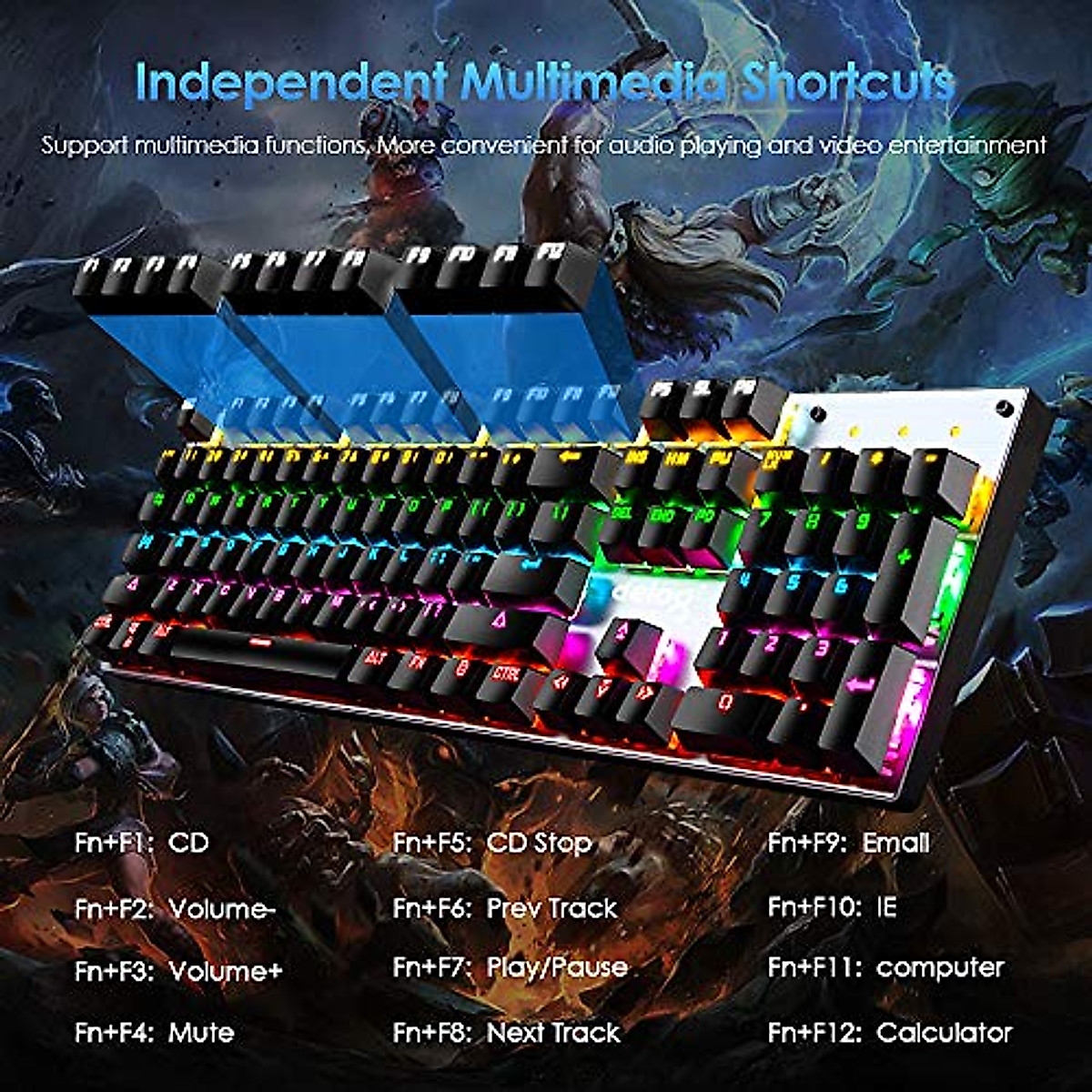 FELICON Gaming Keyboard, 104 Keys Ultra-Slim Rainbow Backlit Wired Keyboard with Blue Switches,Durable ABS Keycaps/Anti-Ghosting/Spill-Resistant Mechanical Keyboard for PC Mac Xbox Gamer