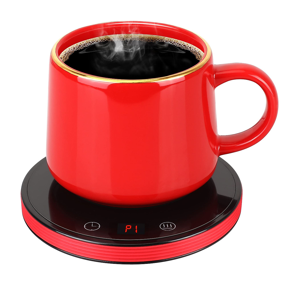 Gormazul Smart Coffee Warmer for Desk 8 Hours Auto Shut-Off Coffee, 3 Temperature Settings, Timing Setting Shut Off After 1-12 Hours Feature, Electric Cup Warmer for Coffee,Tea (Red-NOT Cup)