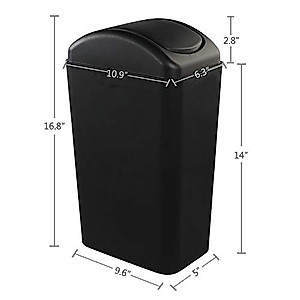 Pekky Plastic Kitchen Trash Can,14 L, Black Lid Garbage Bin, Ideal for Condos, Hotels or Dorm Rooms