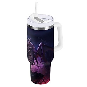 ALAZA Dragon at Night 40 oz Tumbler Stainless Steel Water Bottle Vacuum Insulated Cup with Straw Lid & Handle For Travel Car Cup Holder