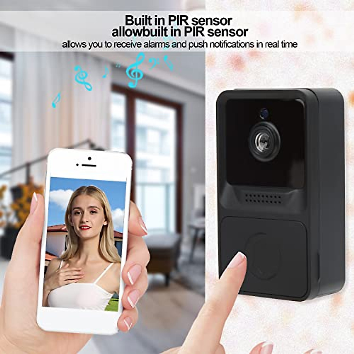 Wireless Video Doorbell Camera, Smart Ring Video Doorbell 2.4GHz WiFi Doorbell Security Camera with Motion Detector, 2 Way Audio, 800 Mah Lithium Battery, Door Bell Ringer for Home, Hotel