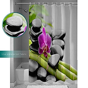 ZOE STORE 72" x 84" Shower Curtain with Hooks, Zen Basalt Stone Orchid Flower and - Waterproof Polyester Cloth Bath Curtains Sets for Bathroom Decoration
