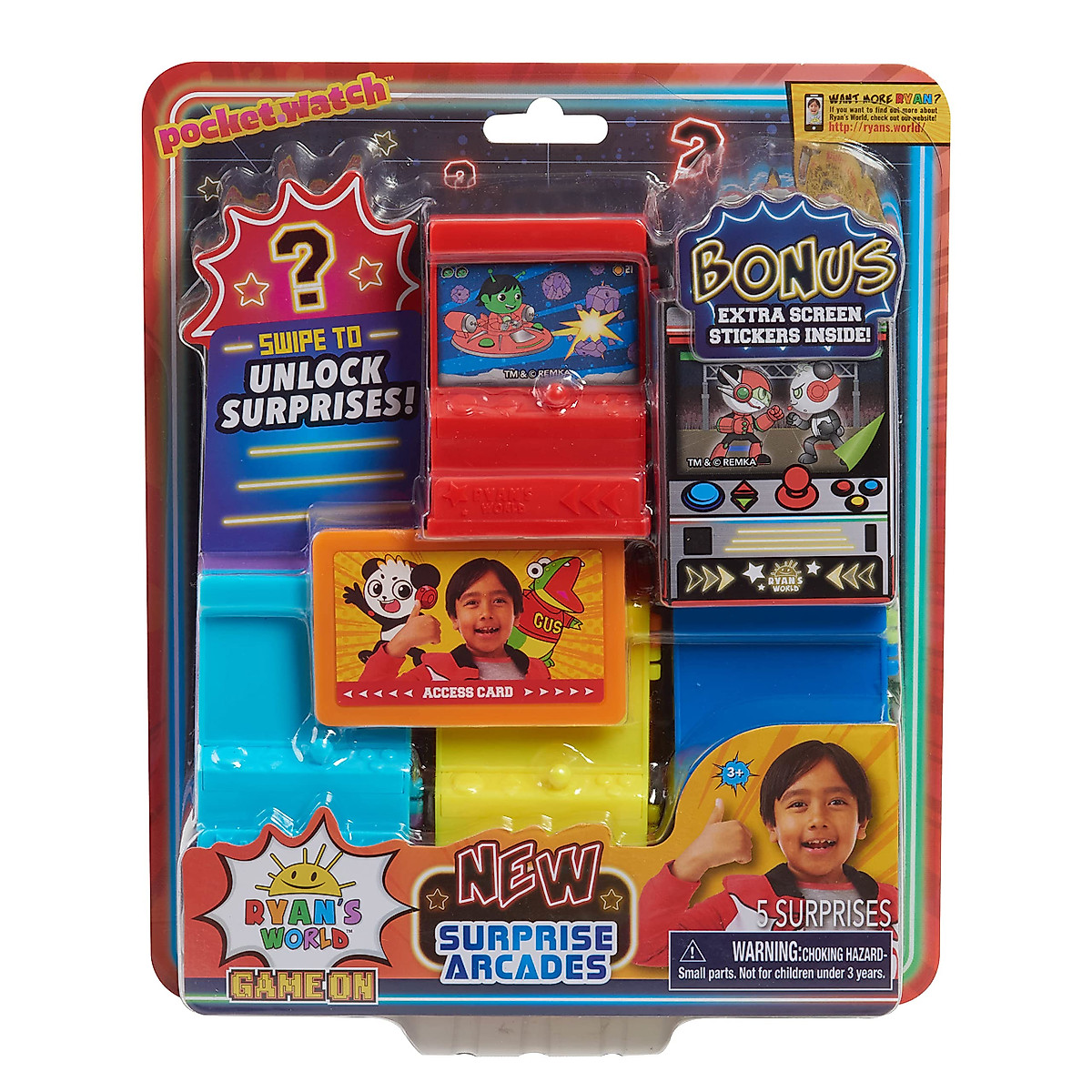 Ryan's World Surprise Arcades, 11-pieces, 4 Arcade Game-Containers, Glow-in-the-Dark Figure, Kids Toys for Ages 3 Up by Just Play