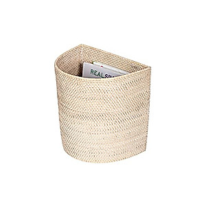 Kouboo Laguna Half-Moon Rattan Waste Basket, Off-White/Latte