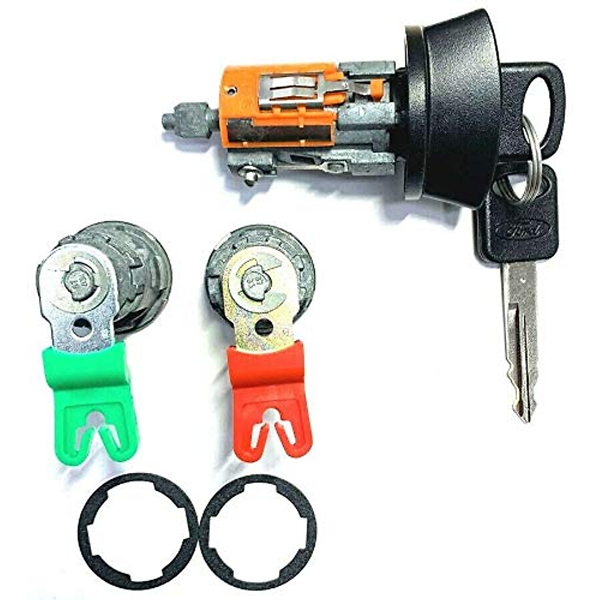 Ford Ignition Switch Lock Cylinder + Pair (2) Door Lock Cylinder W/2 Logo Keys LC6177 + DL5886