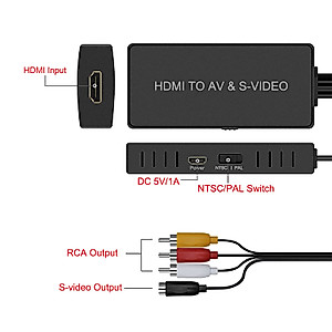 Dingsun HDMI to SVideo Converter HDMI to Audio Video Converter HDMI to RCA Adapter with Svideo Cable Support 720P/1080p for PC Laptop Xbox PS3 TV STB VHS VCR Blue-Ray DVD
