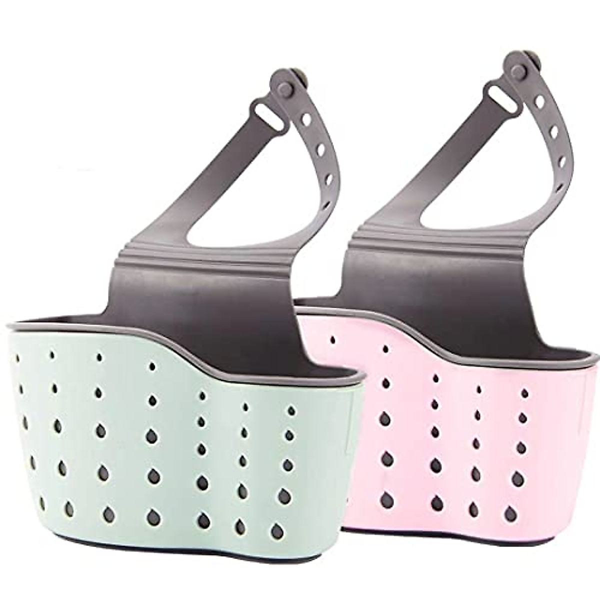 TANYIONE Kitchen Sink Shelf,Ajustable Strap Faucet Caddy with Drain Holes for Drying,Hanging Silicone Storage Holder for Sponge,Brush,Soap and Towel(2 Pack)