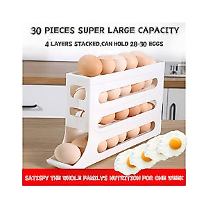4 Tiers Egg Holder for Fridge, Automatic Scrolling Egg Rack Holder, Eggs Dispenser Auto Rolling, Large Capacity Eggs Organizer Storage 30 Egg for Fridge, Kitchen. (transparent)