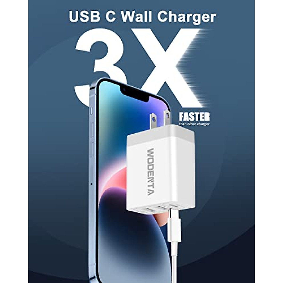USB C Wall Charger, WODENTA 2Pack 32W 3Port Fast USBC Charger Block PD Power Adapter Type C Charging Brick Cube Plug for iPhone 14 13 12 Pro Max Mini 11 XS X 8, iPad, Samsung, Google, Tablet, Android