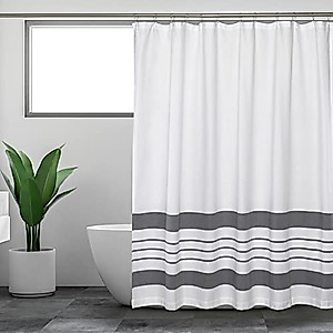 White Shower Curtain for Bathroom, Fabric Shower Curtains, 72x72 in, Farmhouse, Boho, White and Gray Striped Woven