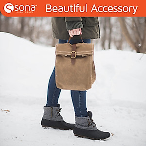 S SONA HOME GOODS Waxed canvas lunch bag, ecofriendly, reusable, brown, for women or men. The perfect large heavy duty lunch box for meal prep, work, or travel.