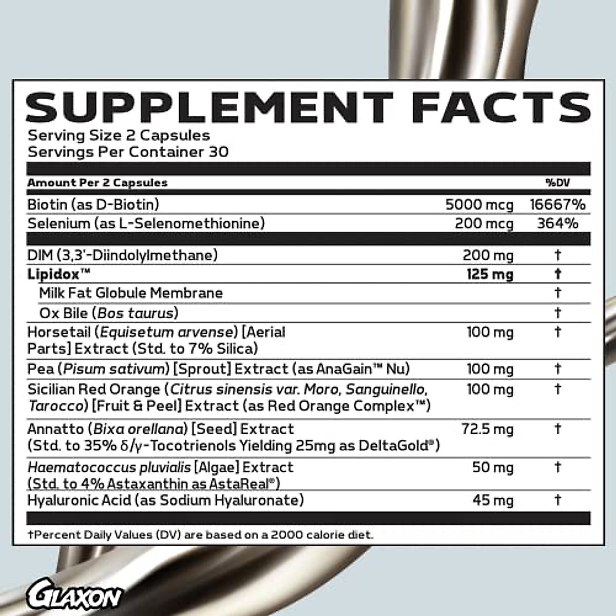 Glaxon Vanity Total Beauty Care, 60 Capsules, Hair Skin, and Nails Vitamins for Women and Men with Biotin 5000mcg, Hyaluronic Acid, Vitamin E, and Red Orange Complex