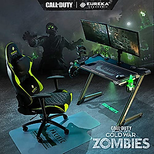 EUREKA ERGONOMIC & Call of Duty UAV Gaming Desk, RGB LED 45 Inch Z Shaped Home Office PC Computer Gamer Table with Fiber Light Dual Headphone Holder Cable Ties for Gamer Gifts, Black & Brass