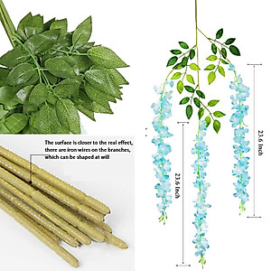 WONICE Artificial Flowers Hanging Flowers, Fake Wisteria Flower Garland Silk Vines Rattan String Decor for Home Wedding Arch Wall Garden Greenery Bedroom Outdoor Office Party Decoration (48 Pack)