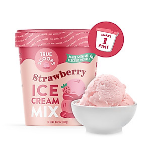 True Scoops 6-Pack Strawberry Ice Cream Mix. Makes 1 Pint of Premium, Homemade Ice Cream With an Electric Mixer. Made With Real Strawberries. Gluten-Free, Peanut-Free, and Kosher.