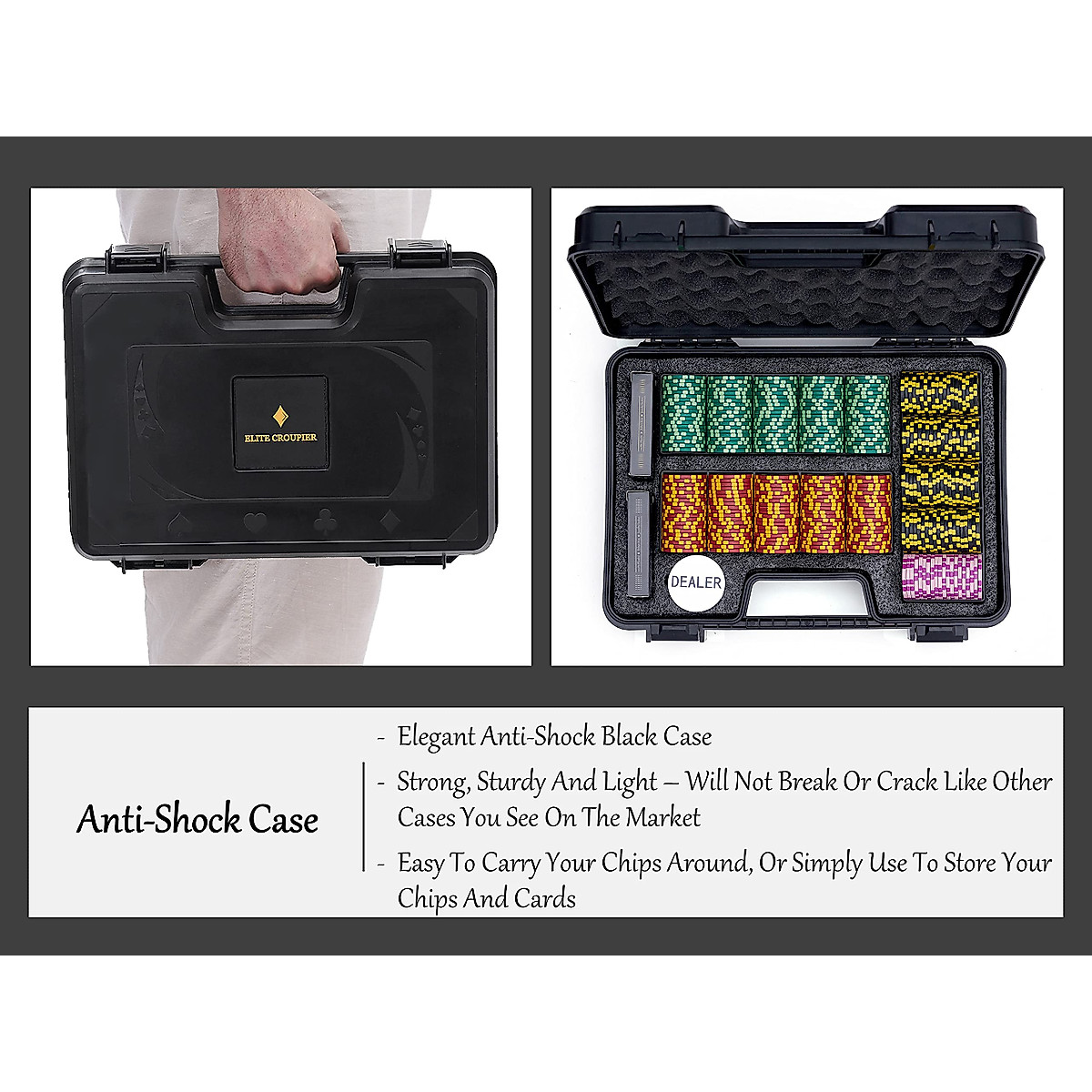 Deluxe 300 Poker Chips Set - Poker Set 300 Chips, Shock Resistant Case, 2 Tones Monte Carlo Poker Chips (14g Clay Poker Chips with Denominations, Casino Chips) 100% PVC Cards, Cut Cards, Blackjack Set