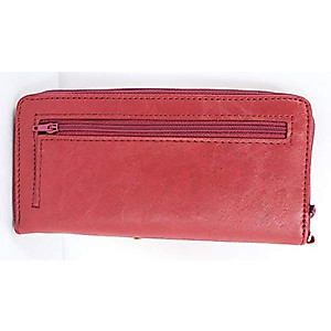 Lavishy Black Cat and Flower applique Zip Around Wallet with a Strap (Red)