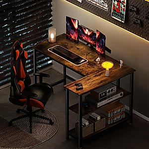 WOODYNLUX L Shaped Desk - 39" Home Office Computer Desk with Shelf, Gaming Desk Corner Table for Work, Writing and Study, Space-Saving, Rustic Brown