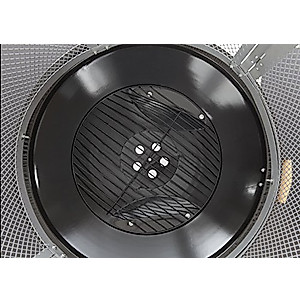 Fire Sense 01471 Fire Pit Bessemer Rolling Patio Fireplace Wooden Bonfire Porcelain Enamel Wood Burning with Wheels & Handle Grip for Outdoor Entertaining - Black & Silver - 28"