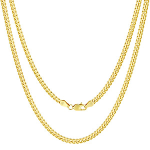 Nuragold 14k Yellow Gold 3.5mm Solid Miami Cuban Link Chain Pendant Necklace, Mens Womens Jewelry 16" 18" 20" 22" 24" 26" 28" 30"