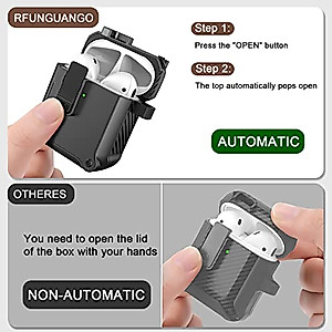 RFUNGUANGO Airpods 2nd & 1st Generation Case Cover Automatic Pop-up with Secure Lock Clip, Full-Body Shockproof Hard Protective Cover with Keychain- Black