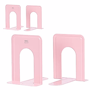 Book Ends Bookends for Shelves Heavy Duty Non-Skid Bookend Metal Book Stopper to Hold Books/Movies/CDs/Video Games Pink 4.6 x 5.7 x 5.9 in 2 Pair/ 4Piece