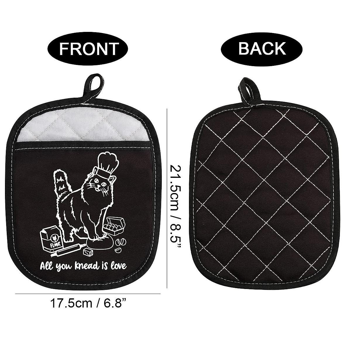 All You Knead is Love Cat Kneading Kitten Pun Baking Oven Pads Pot Holder with Pocket (All You Knead is Love)