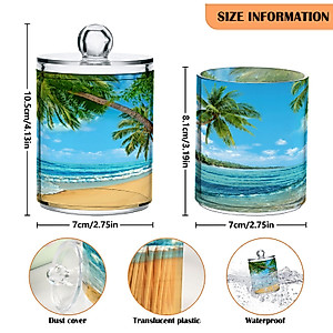 xigua Sea Beach Qtip Holder 2 Pack, 14 oz Apothecary Jars Bathroom Vanity Organizer Canister for Qtips,Cotton Swabs,Cotton Balls,Cosmetic Pads,Flossers,Bath Salts