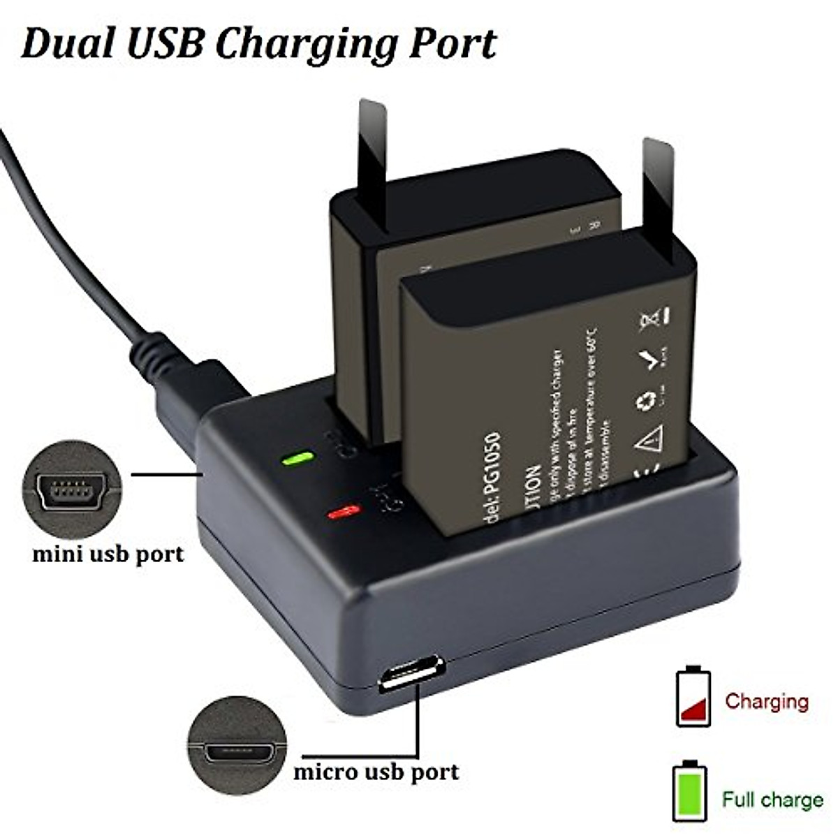 VVHOOY 3 x 1050mAh Rechargeable Action Camera Battery with USB Dual Charger Compatible with AKASO EK7000/Brave 4/Dragon Touch 4K/Campark/Crosstour/Victure/APEMAN/RUNME R2 Action Camera