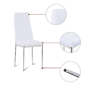 NIERN Round Tempered Glass Dining Table Set for 4, 5-Piece Modern Kitchen Table Set with 4 High-Back Upholstered Chairs for Kitchen Dining Room (Silver Table with White Chairs)