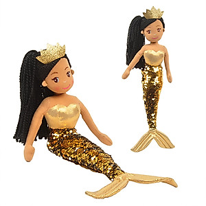 Linzy Toys, Kristal Mermaid with Reversible Sequin Tail, Soft Plush Mermaid Doll, Gold, 18" Mermaid Toys for Little Girls, Sirenas para ninas, Sirenas Plush (89001-2)